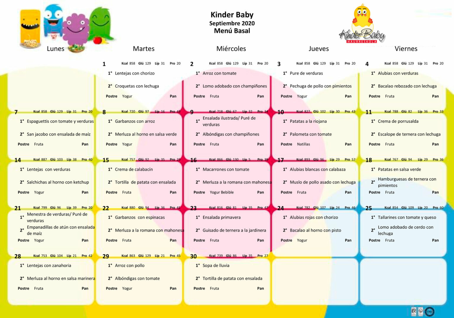 Menú de septiembre de 2020 | Kinder Baby Haurreskola